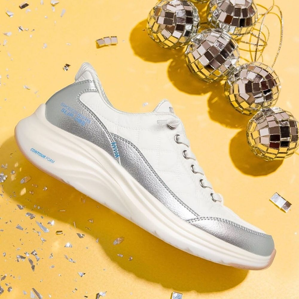 SKECHERS SLIP-INS CONTOUR FOAM METALLIC DREAM WHITE SILVER 150416 ...